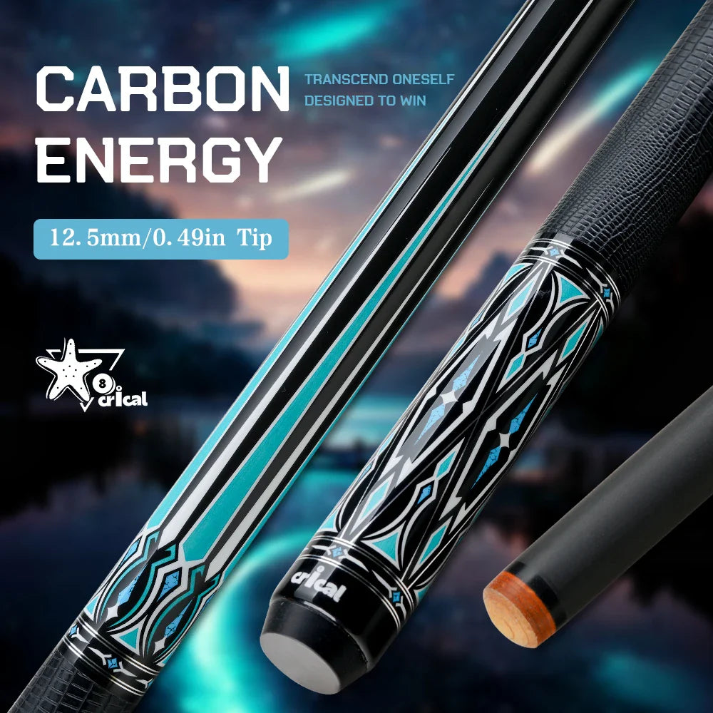 CRICAL carbon fiber cue leather grip 12.5mm Tip Billiard Cue Stick 3/8 ...